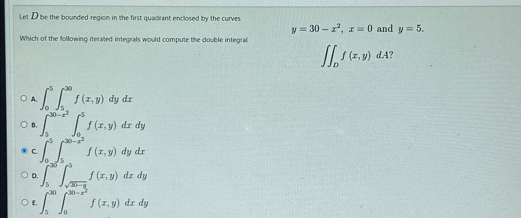 Solved Let D ﻿be the bounded region in the first quadrant | Chegg.com