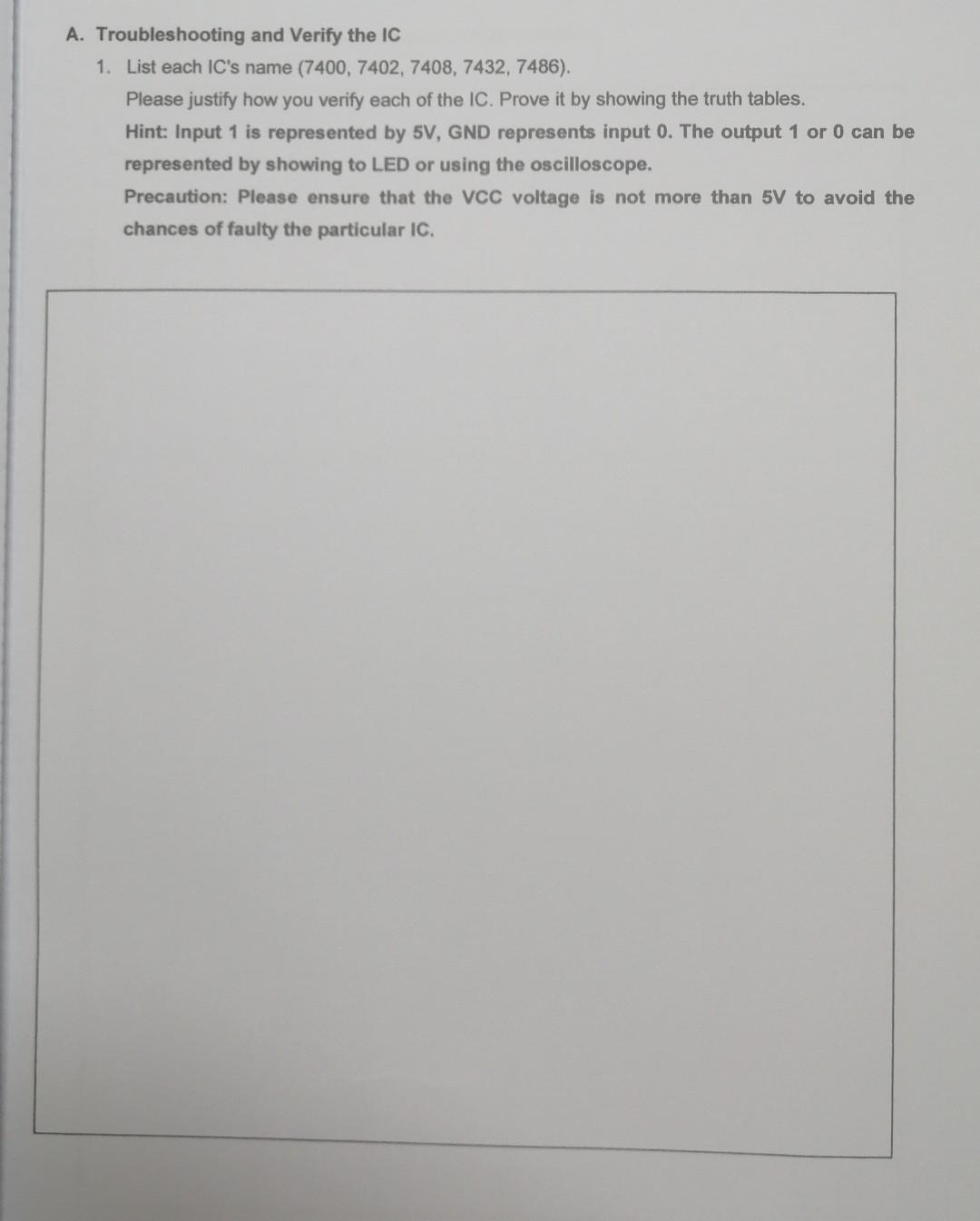 Solved A. Troubleshooting and Verify the IC 1. List each | Chegg.com