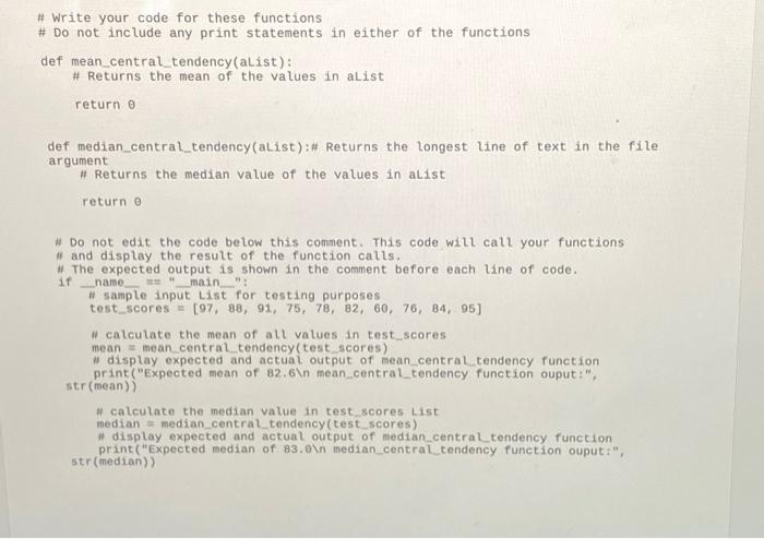 Solved Program: Central Tendency - Mean \& Median Functions | Chegg.com
