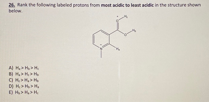 Solved 26. Rank the following labeled protons from most | Chegg.com