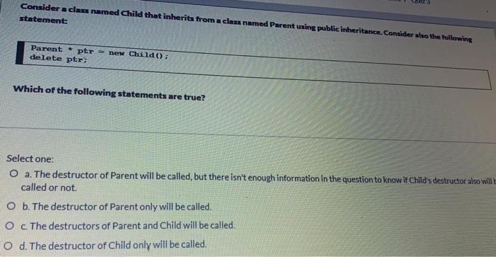 Solved Consider class named Child that inherits from a class | Chegg.com