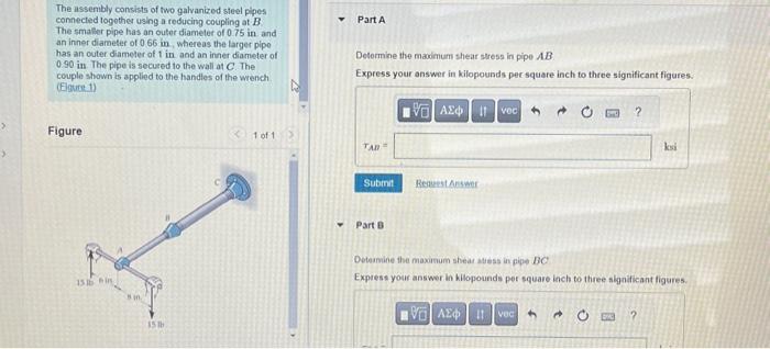 Solved The assembly consists of two galvanized steel pipes | Chegg.com