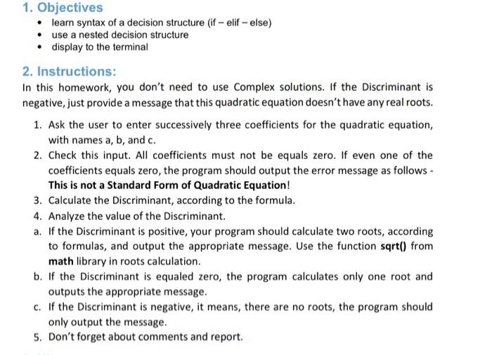 Solved 1. Objectives - learn syntax of a decision structure | Chegg.com