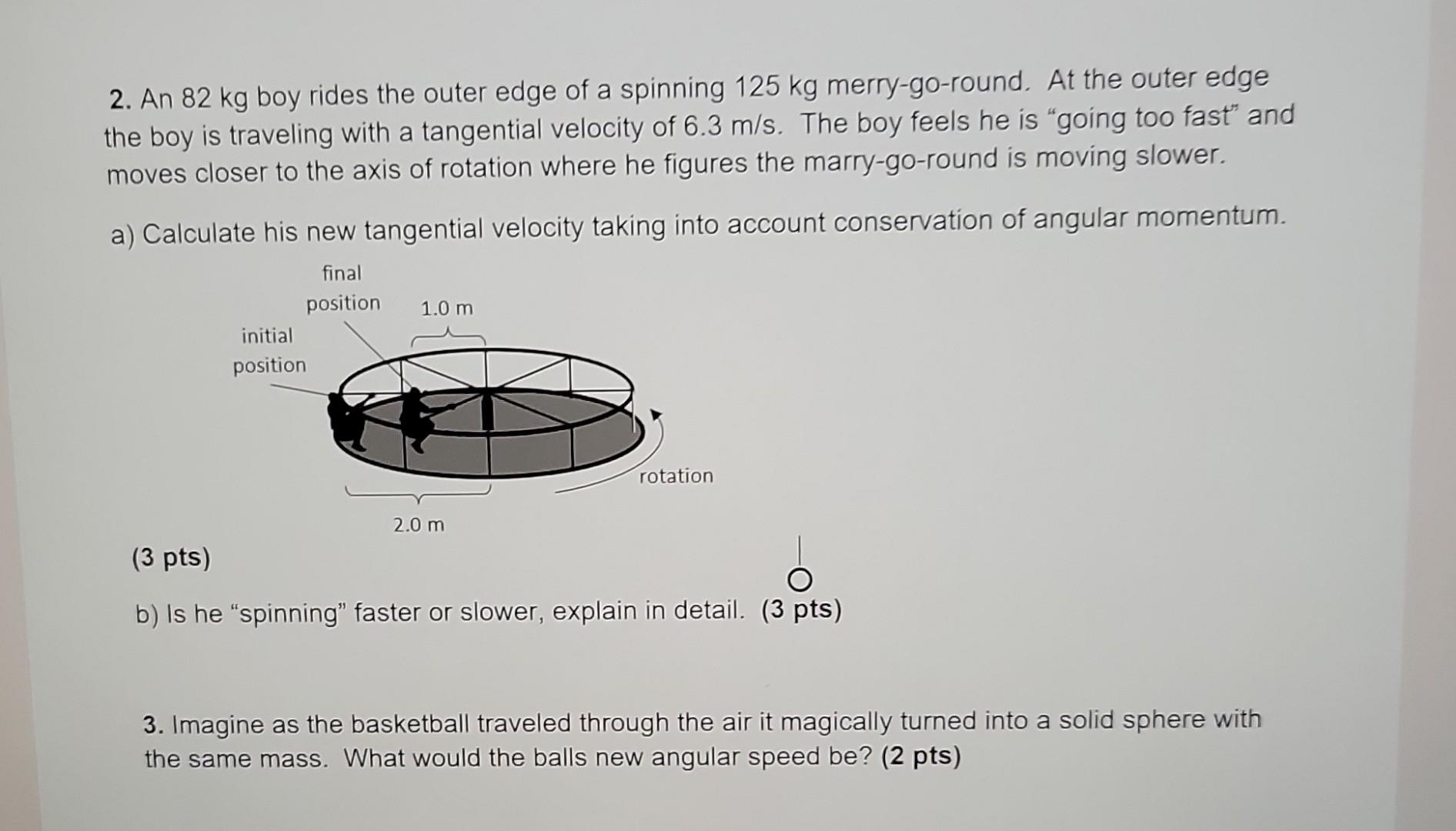 2. An 82 kg boy rides the outer edge of a spinning | Chegg.com