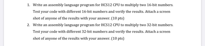 1. Write an assembly language program for HCS12 CPU | Chegg.com