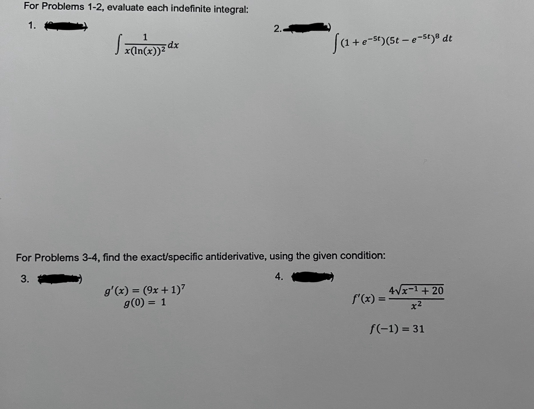 Solved For Problems 1-2, ﻿evaluate each indefinite | Chegg.com