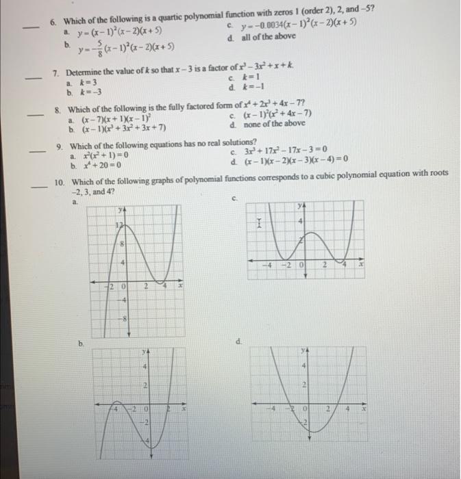 Solved 6. Which of the following is a quartic polynomial | Chegg.com