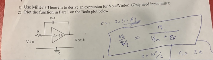 Solved 1) Use Miller's Theorem to derive an expression for | Chegg.com