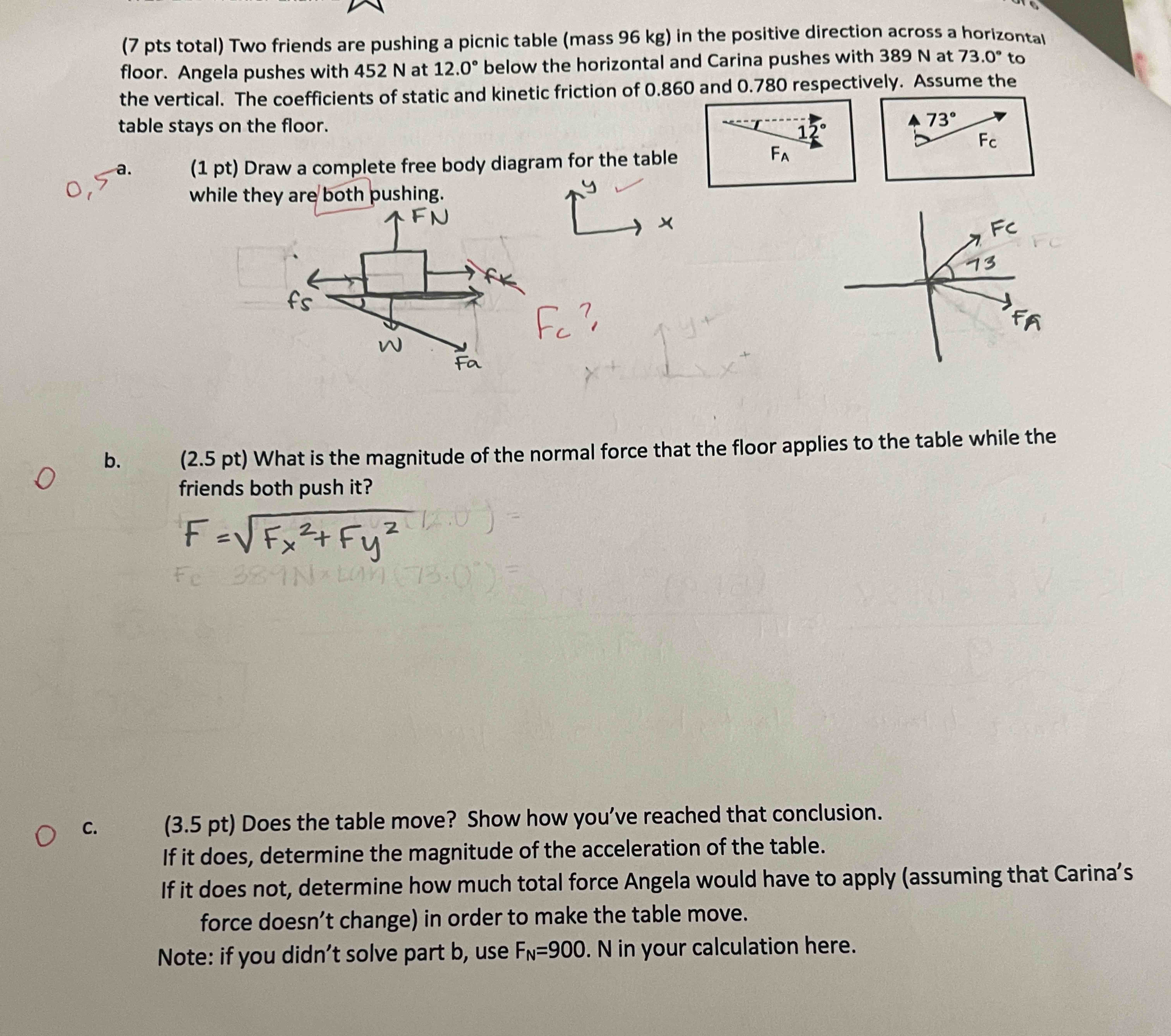 Solved ( 7 ﻿pts total) ﻿Two friends are pushing a picnic | Chegg.com