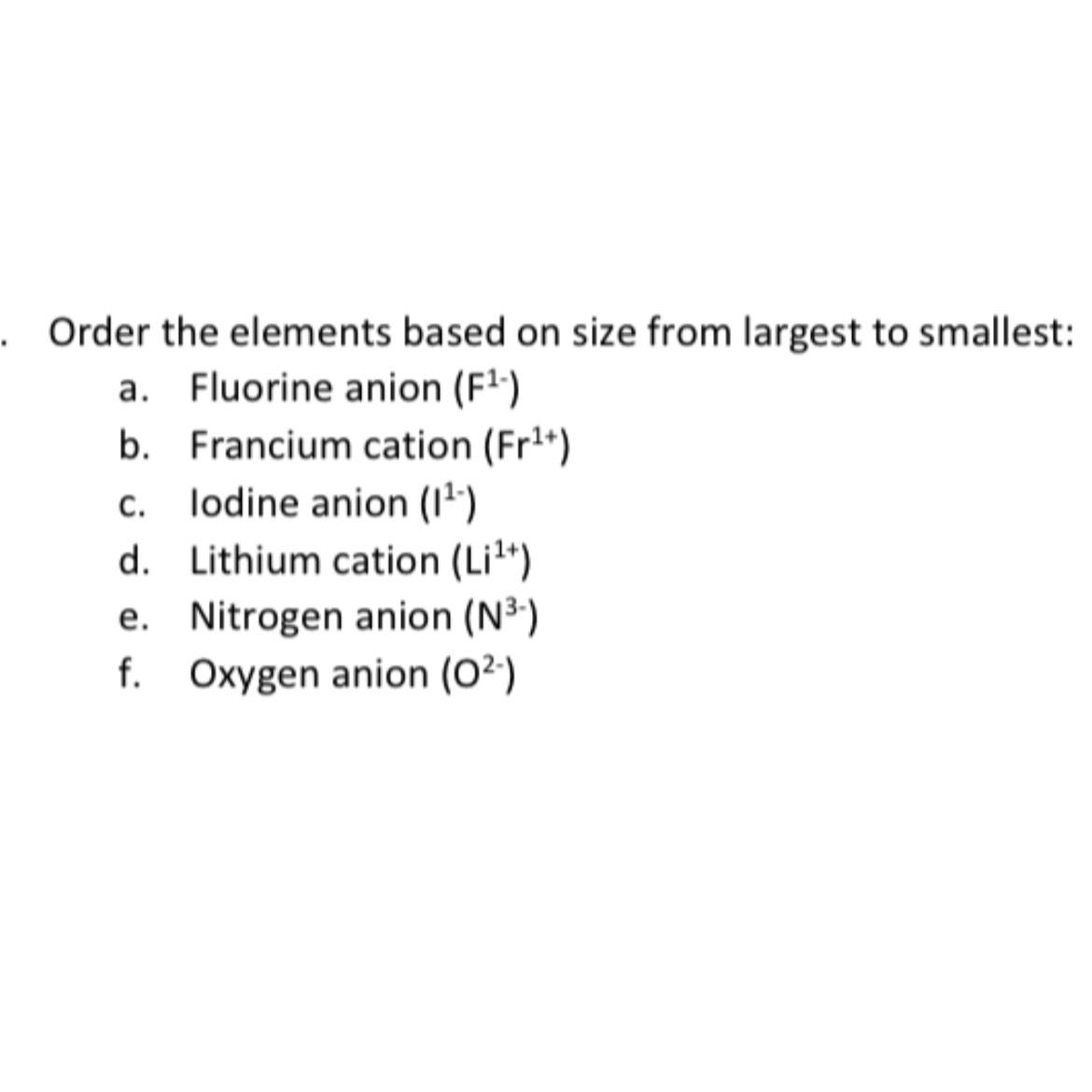 Order the elements based on size from largest to | Chegg.com