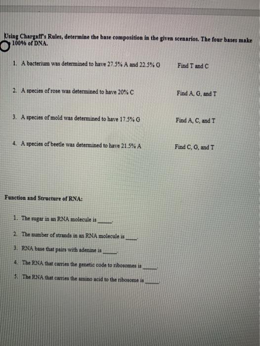 Solved Using Chargaff's Rules, determine the base | Chegg.com