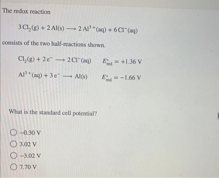Solved Calculate the standard cell potential, Ecell ∗, for | Chegg.com