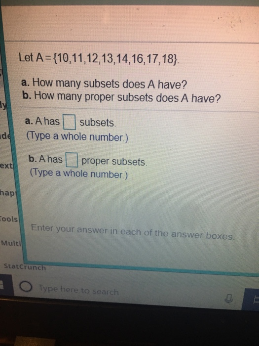 Solved Let A={10,11,12,13,14,16,17,18). a. How many subsets | Chegg.com
