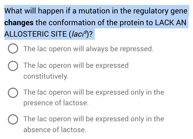 Solved What will happen if a mutation in the regulatory | Chegg.com