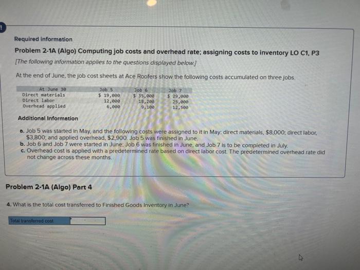 Solved Required information Problem 2-1A (Algo) Computing | Chegg.com