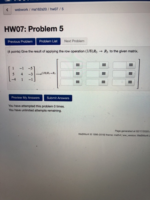Solved webwork/ma162520/ hw07/5 HW07: Problem 5 Previous | Chegg.com Solved webwork/ma162520/ hw07/5 HW07: Problem 5 Previous | Chegg.com