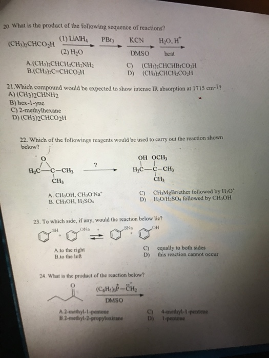 Solved 20. What is the product of the following sequence of | Chegg.com