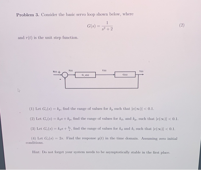 Solved Problem 3. Consider the basic servo loop shown below, | Chegg.com