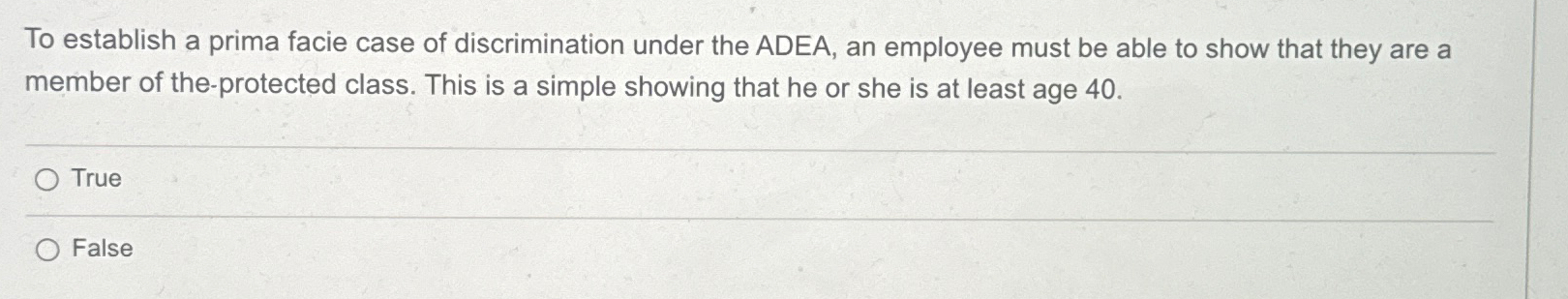 Solved To establish a prima facie case of discrimination | Chegg.com