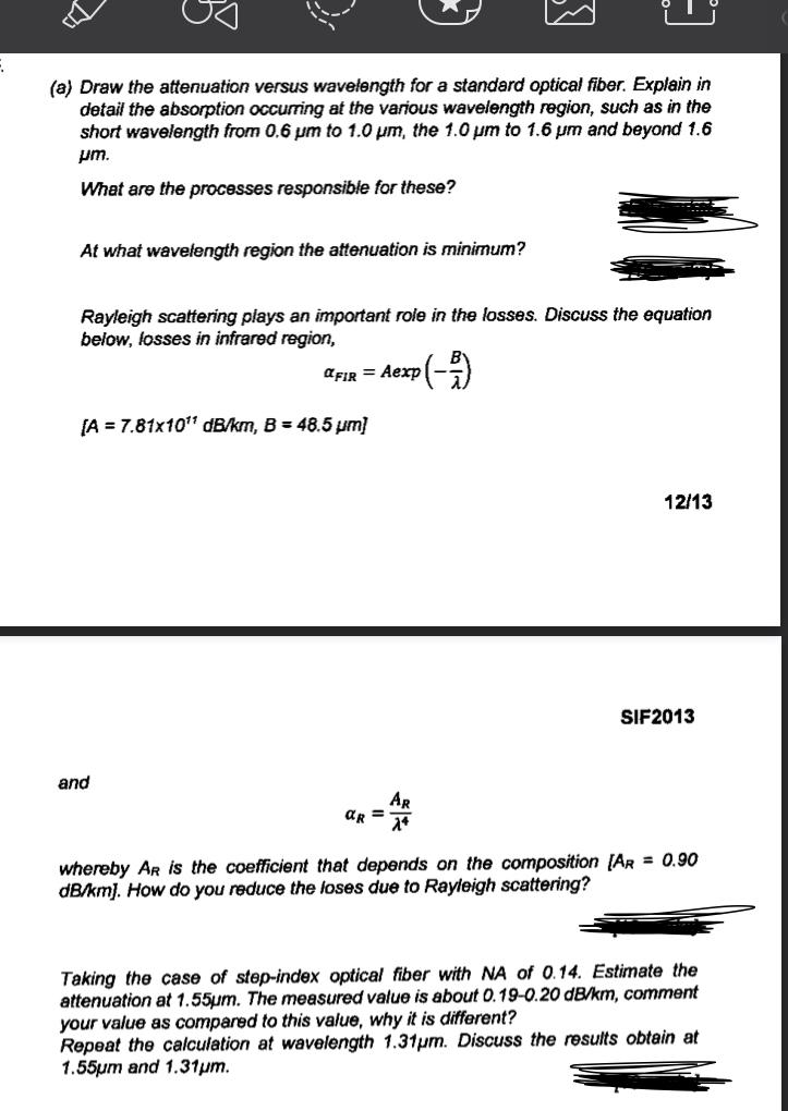 Solved (a) ﻿Draw the attenuation versus wavelength for a | Chegg.com