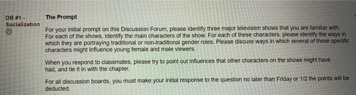 The Prompt DB #1 - Socialization For your initial | Chegg.com