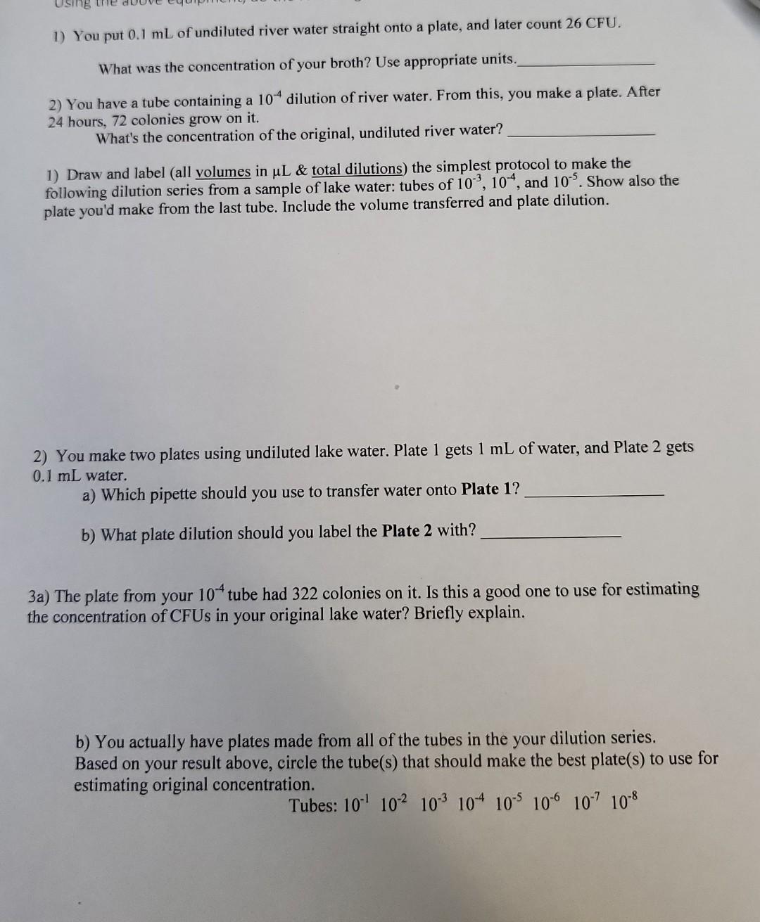 1) You put 0.1 mL of undiluted river water straight | Chegg.com