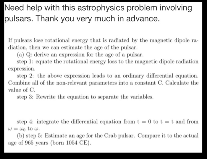 Solved Need help with this astrophysics problem involving | Chegg.com