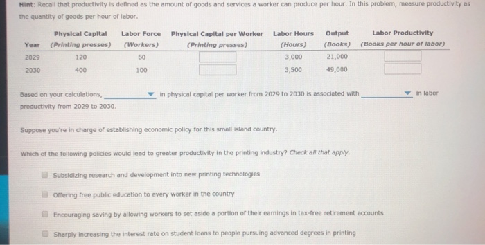 Solved Hint: Recall that productivity is defined as the | Chegg.com