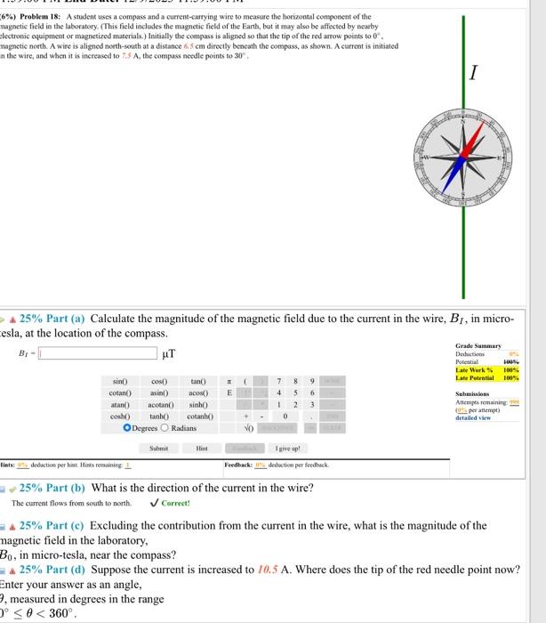 Solved 6\%) Problem 18: A student uses a compass and a | Chegg.com