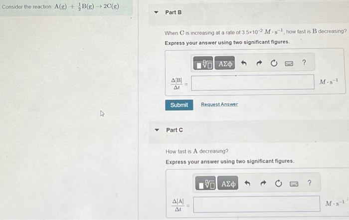 Solved Consider the reaction. A(g)+21 B( g)→2C(g) Part B | Chegg.com