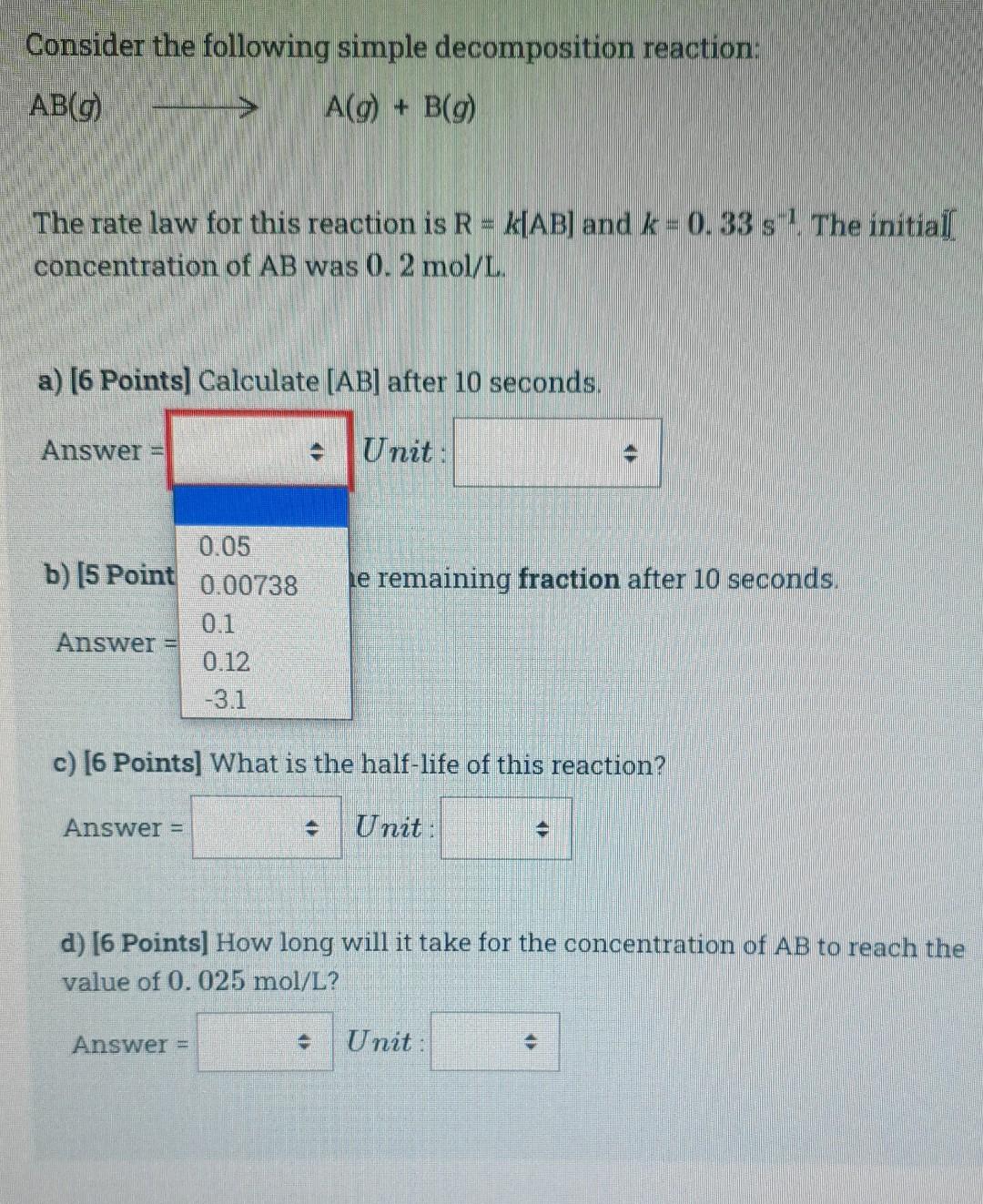 Solved Consider the following simple decomposition reaction: | Chegg.com