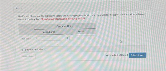 Solved Determine the total costs that each operating | Chegg.com