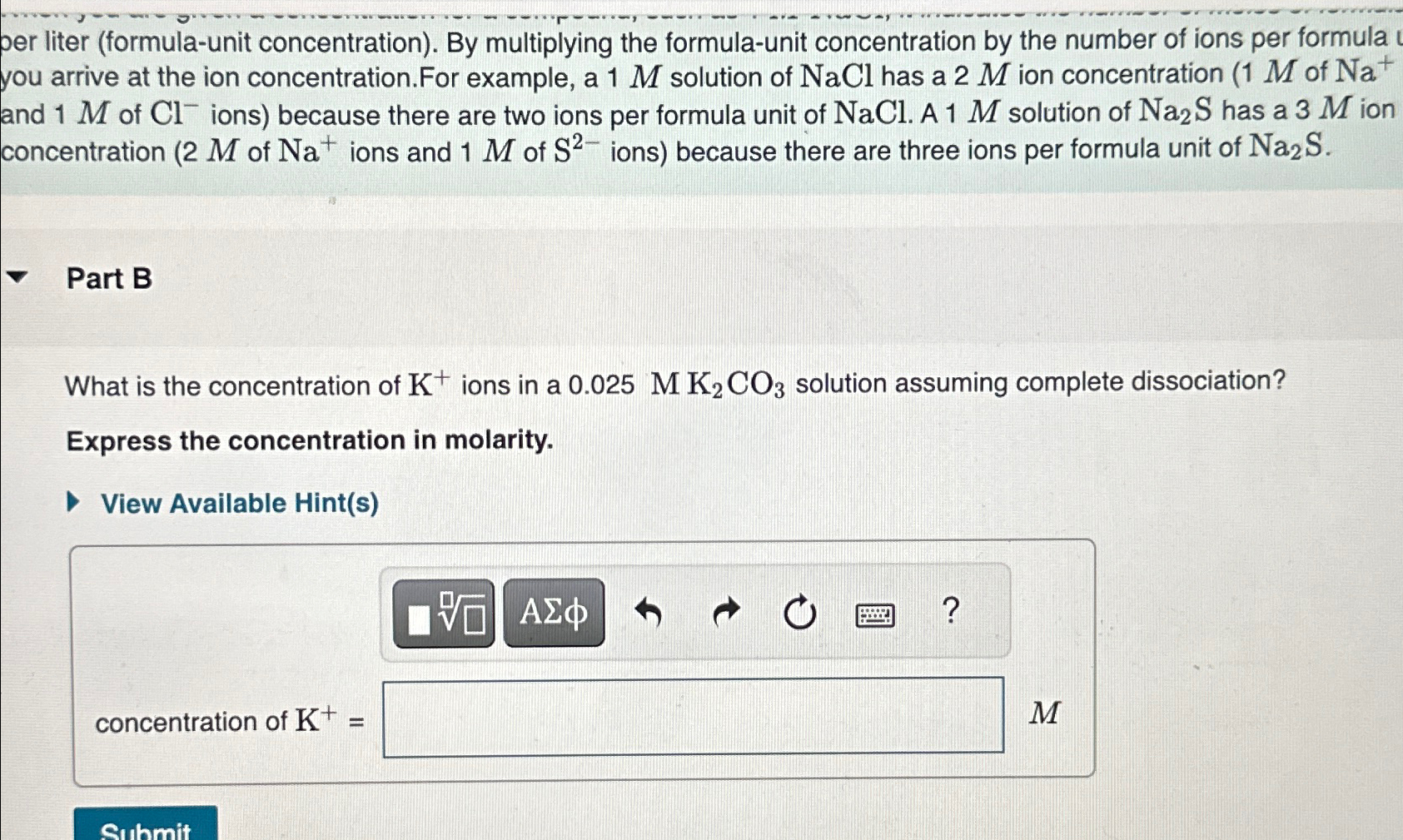 Solved per liter (formula-unit concentration). ﻿By | Chegg.com