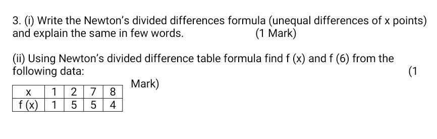Solved 3. (i) Write the Newton's divided differences formula | Chegg.com