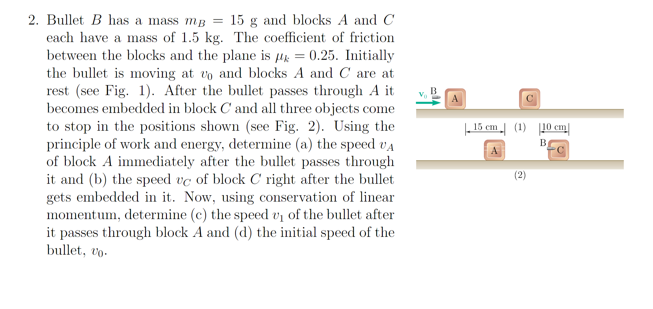 Solved Bullet B ﻿has a mass mB=15g ﻿and blocks A and Ceach | Chegg.com