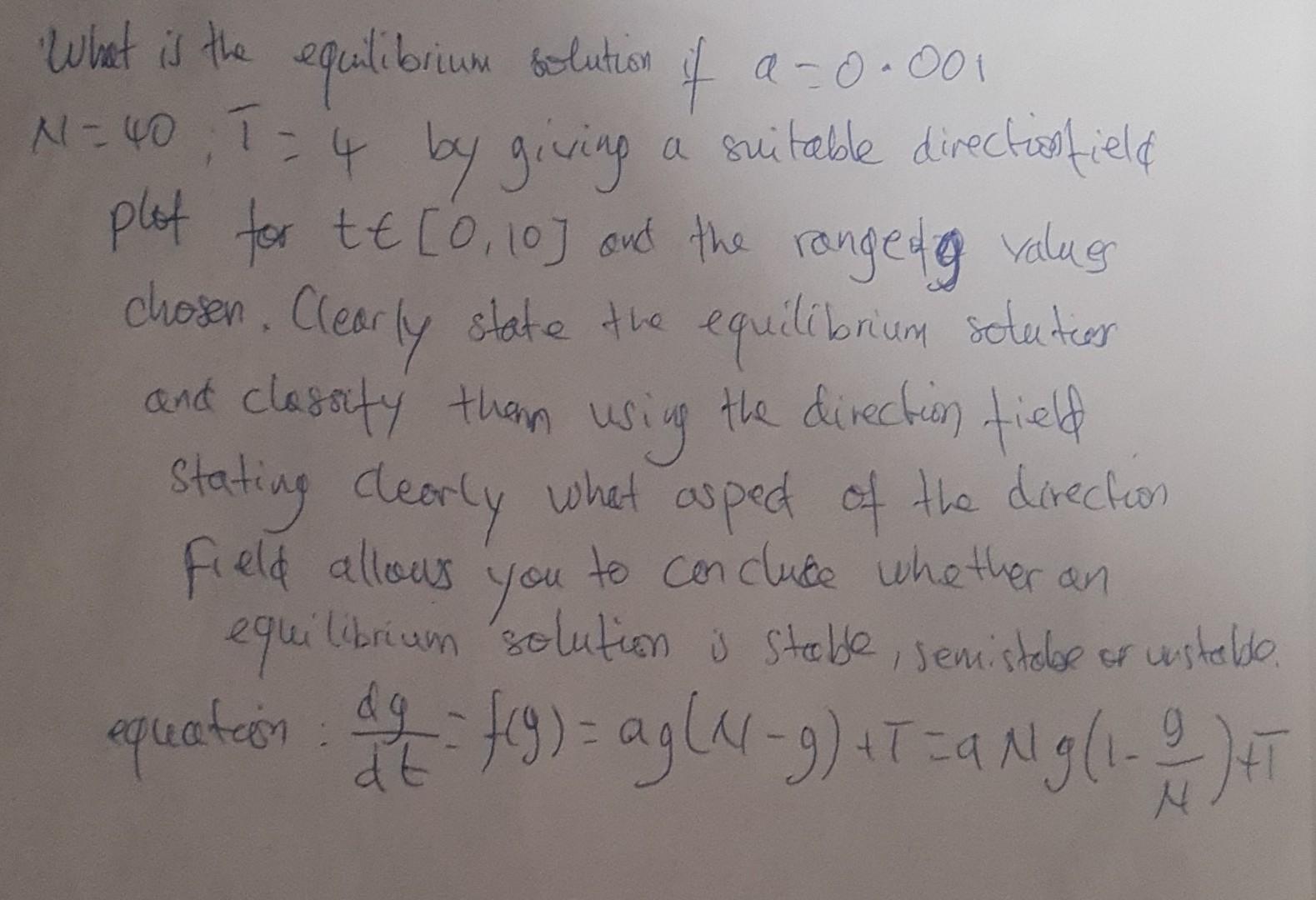 Solved What is the equilibrium solution of a 0.001 a= M=40 T | Chegg.com