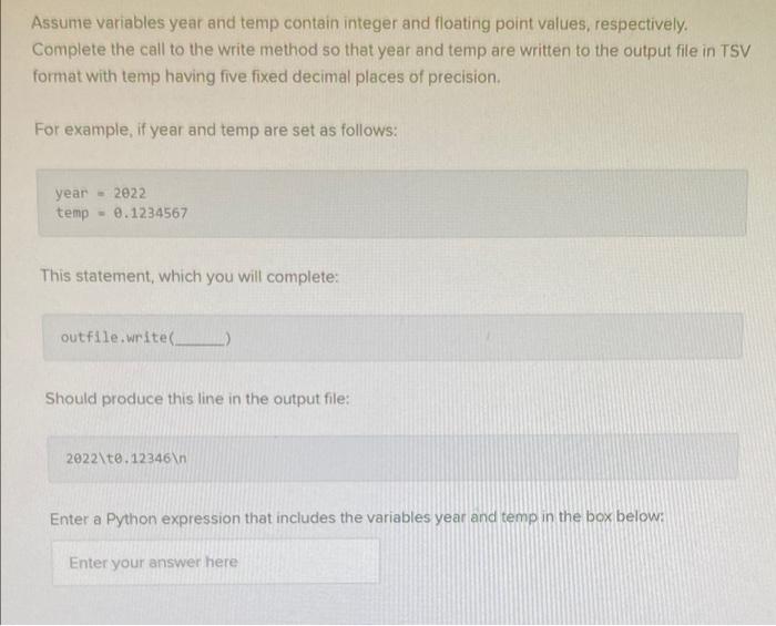 Solved Assume variables year and temp contain integer and | Chegg.com