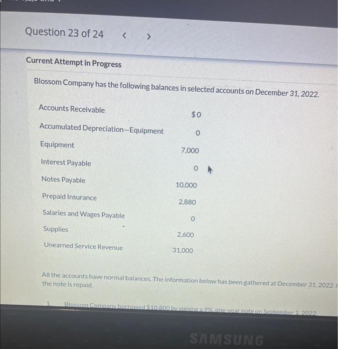 Solved Blossom Company has the following balances in | Chegg.com