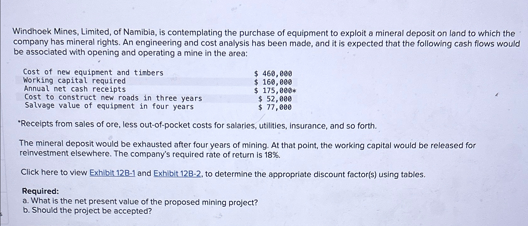 Solved Windhoek Mines, Limited, of Namibia, is contemplating | Chegg.com