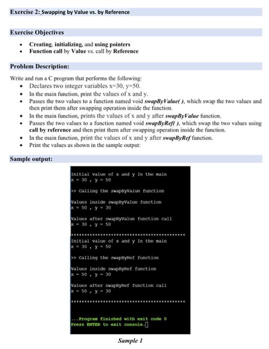 Solved Exercise 2: Swapping by Value vs. by Reference | Chegg.com