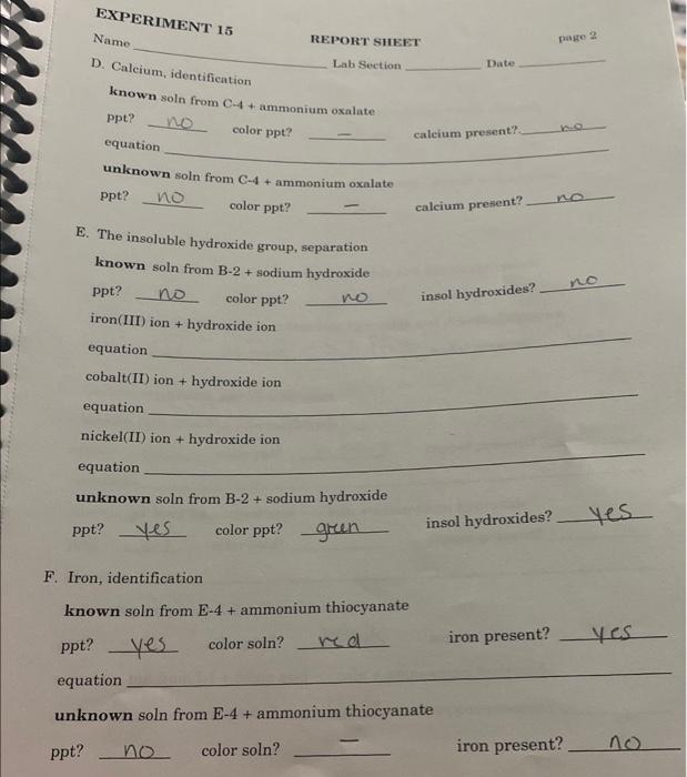 Solved Name REPORT SHEET D. Calcium, identification Lab | Chegg.com Solved Name REPORT SHEET D. Calcium, identification Lab | Chegg.com