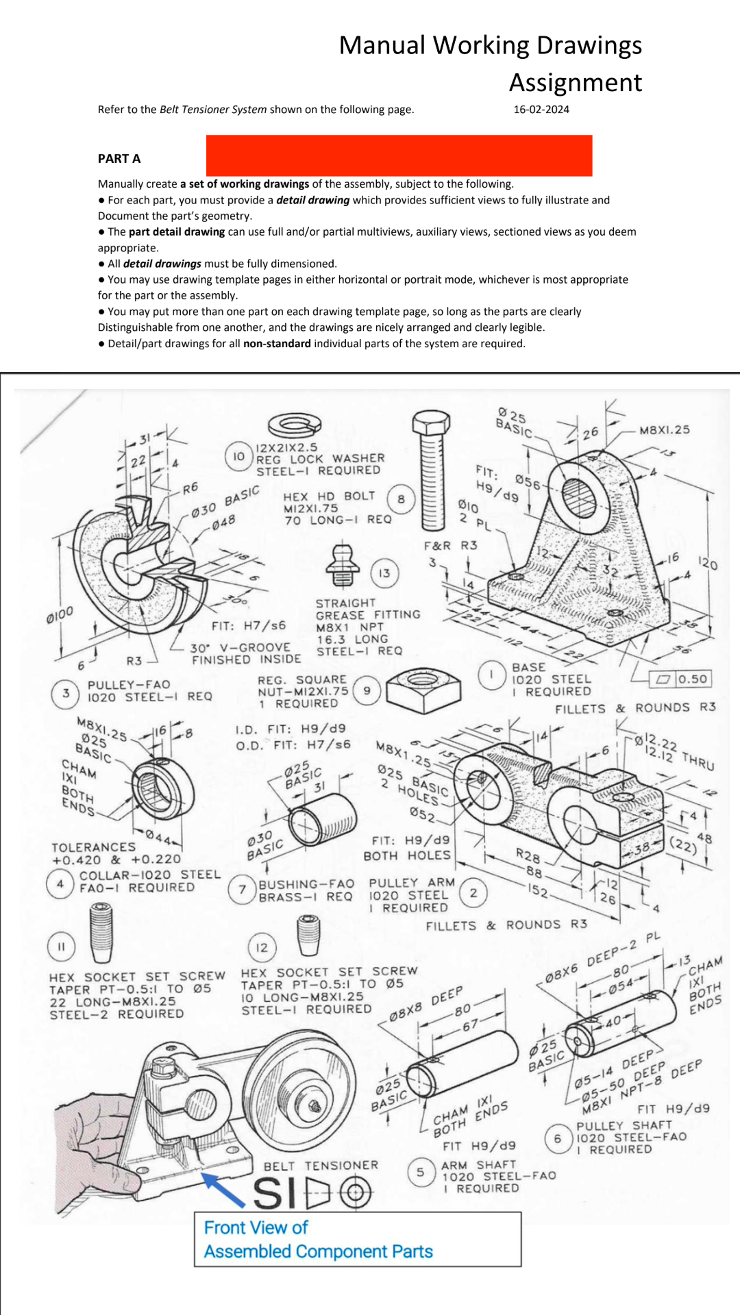 Solved Manually create a set of working drawings of the | Chegg.com