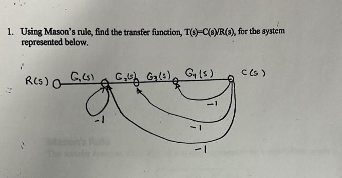 Solved 1. Using Mason's rule, find the transfer function, | Chegg.com