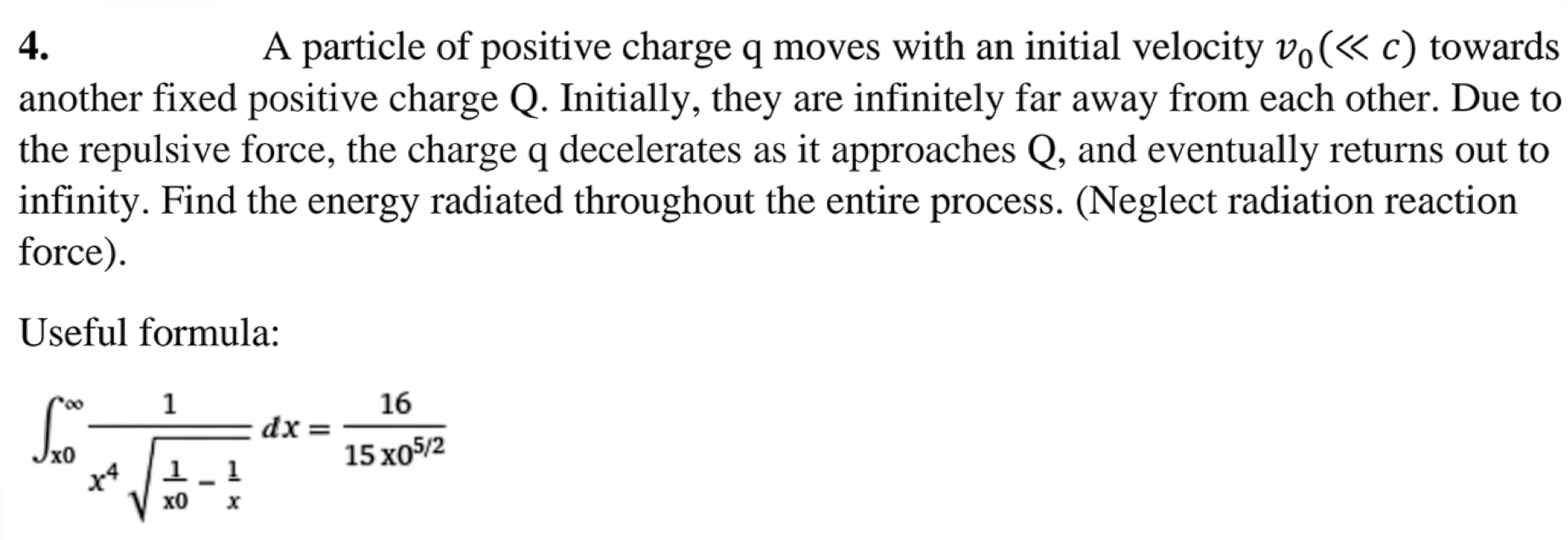 Solved 4. A particle of positive charge q moves with an | Chegg.com