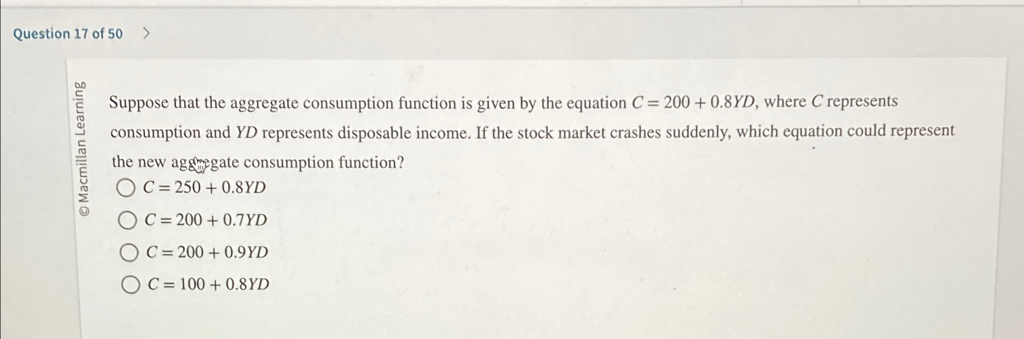 Solved Question 17 ﻿of 50Suppose that the aggregate | Chegg.com