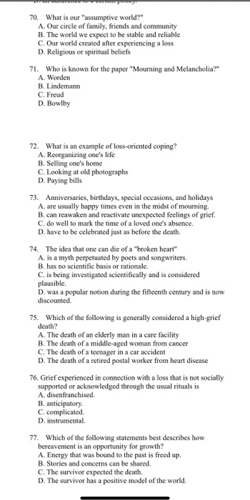Solved 70. What is our "assumptive world?" A. Our circle of | Chegg.com