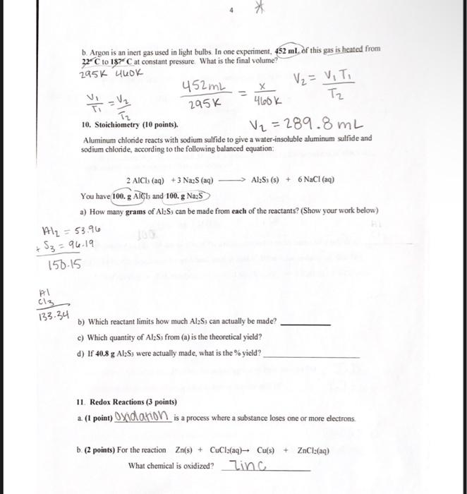 b. Argon is an inert gas used in light bulbs. In one | Chegg.com