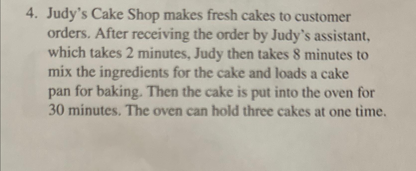 Solved Judy's Cake Shop makes fresh cakes to customer | Chegg.com