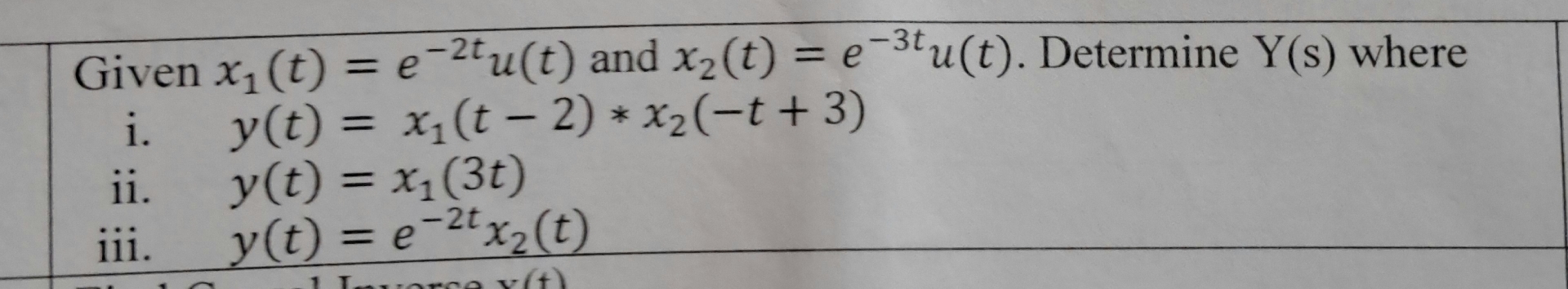 Given x1(t)=e-2tu(t) ﻿and x2(t)=e-3tu(t). ﻿Determine | Chegg.com