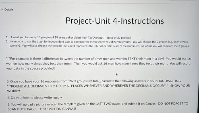 Solved Details Project-Unit 4-Instructions 1. I want you to | Chegg.com